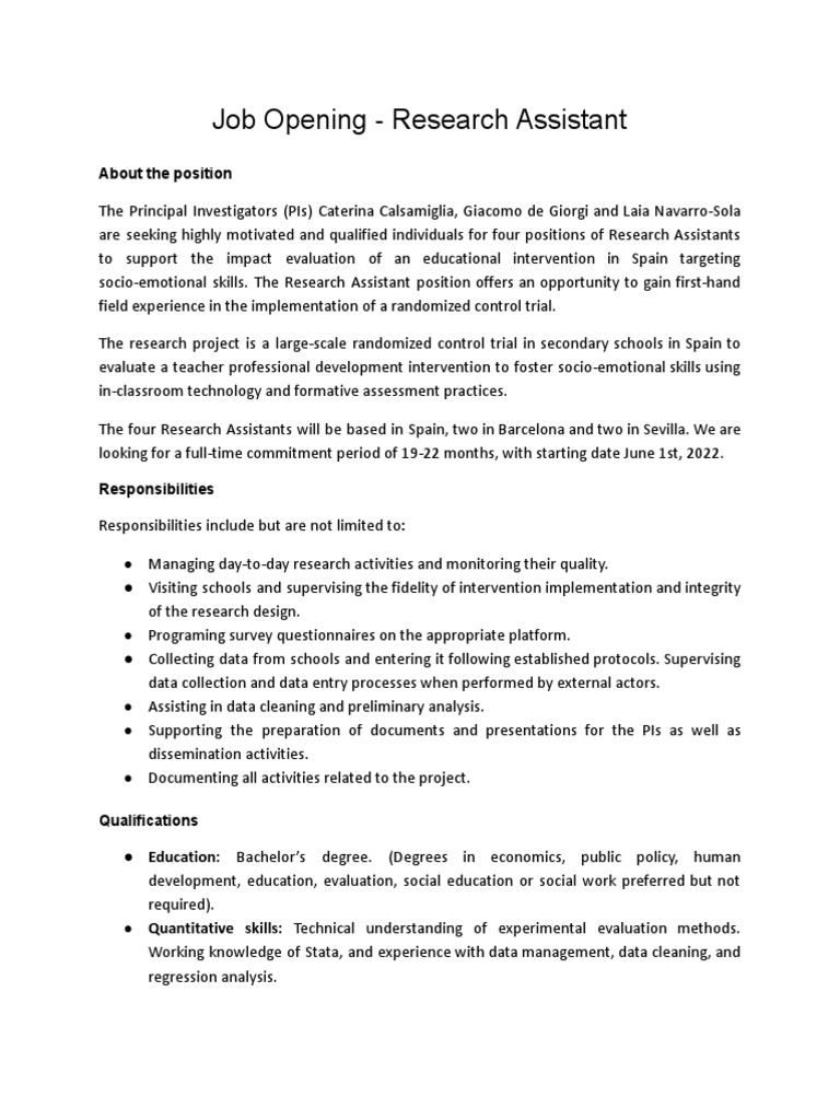 Research Assistant Positions in Spain | PDF | Data | Cognitive Science