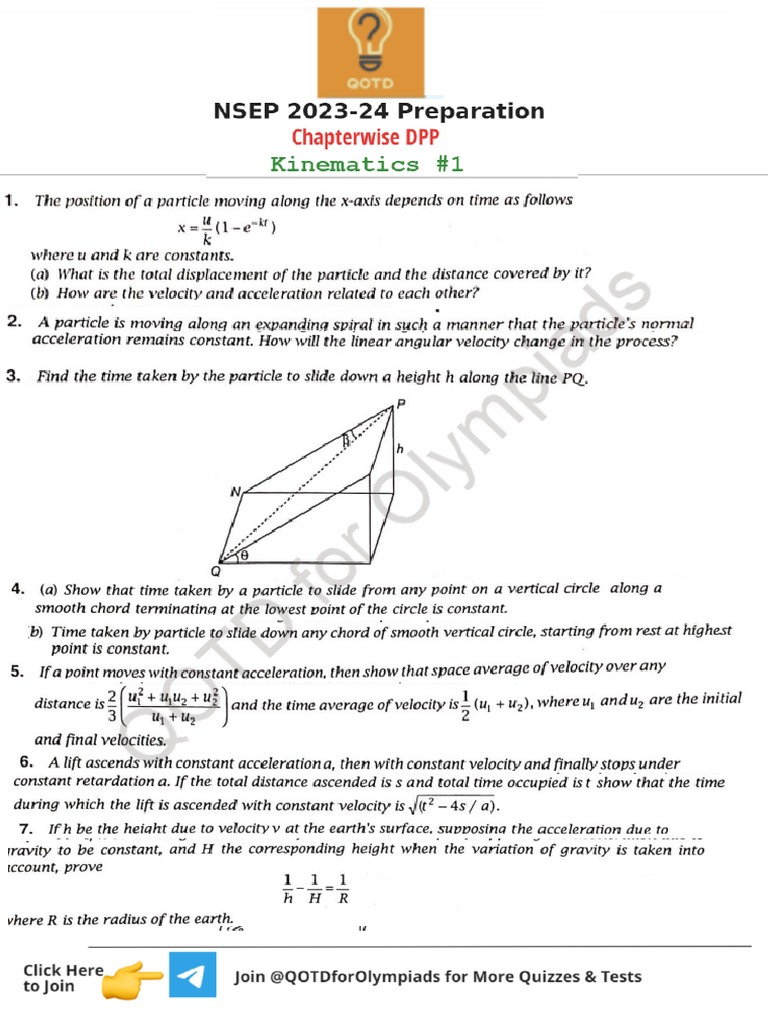 Kinematics DPP #1 Solutions NSEP23-24 @QOTDforOlympiads | PDF