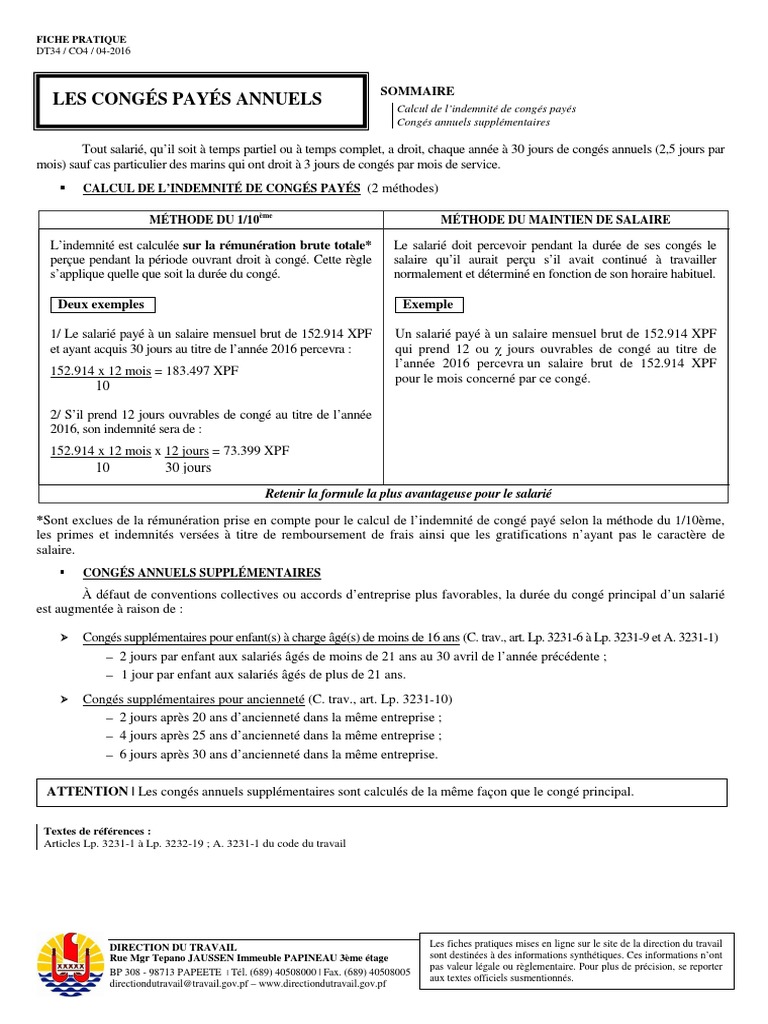 Les Conges Annuels | PDF | Salaires | Congé annuel