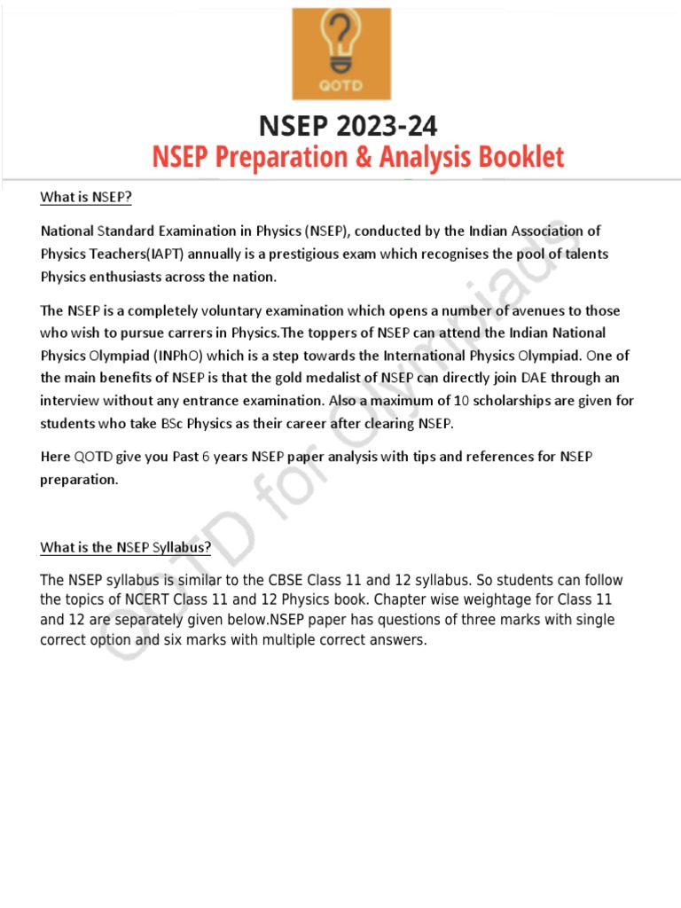 NSEP Prep+Analysis Booklet @QOTD | PDF | Physics | Physical Sciences
