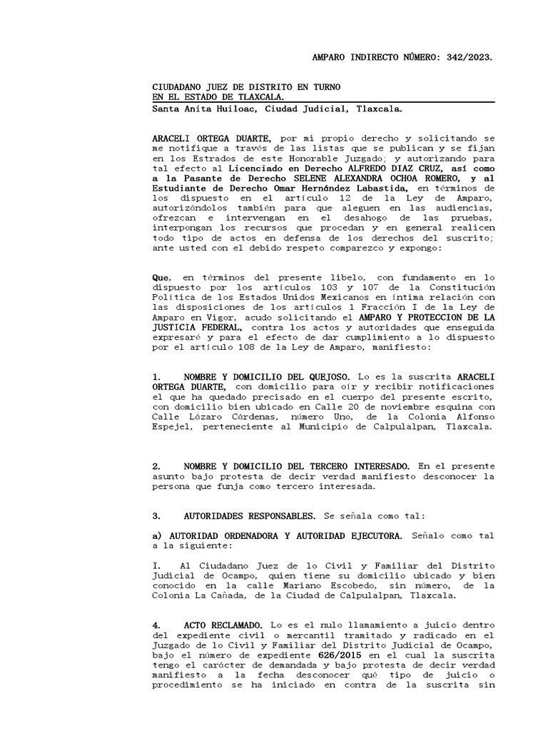 Ampliacion de Amparo de Araceli Ortega Duarte | PDF | Debido al proceso ...