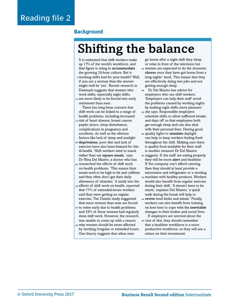 Br2e Int Readingfile02 | PDF | Shift Work