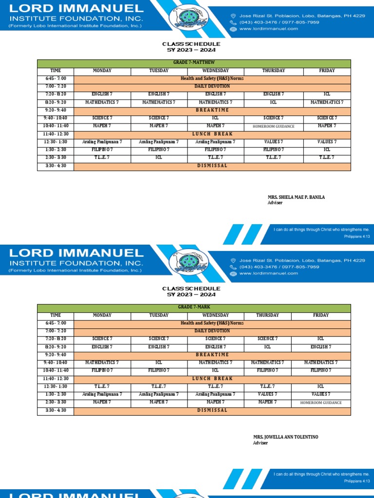 Class Schedule Sy 2023 2024 | PDF | Social Sciences | Science