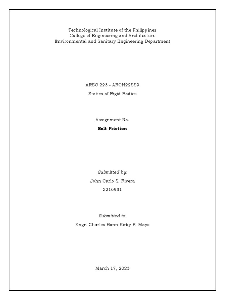 Statics Belt-Friction Arsc223 Arch22s12 Rivera - JCS | PDF | Belt ...