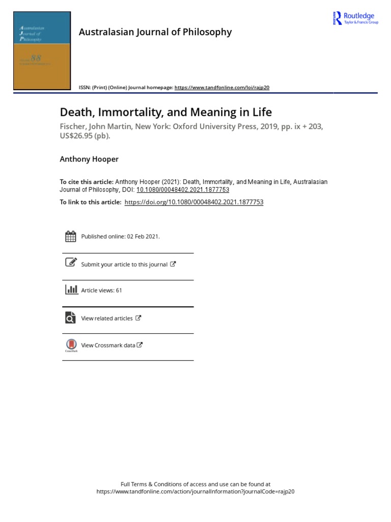 Death Immortality and Meaning in Life | PDF