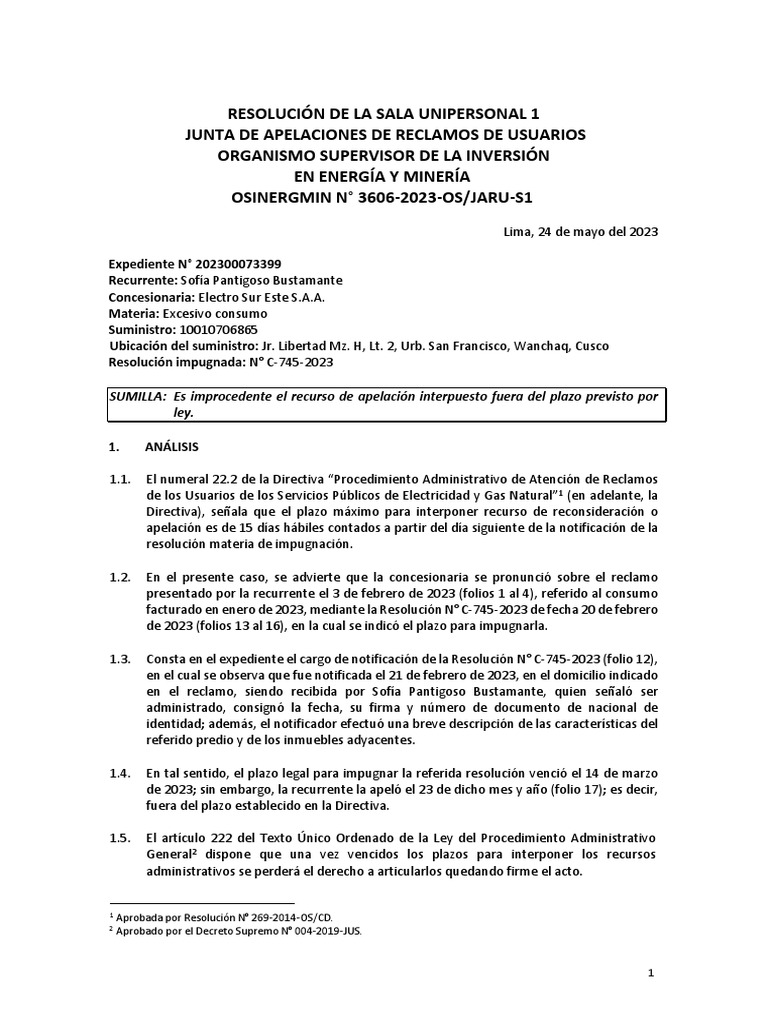 OSINERGMIN | PDF | Apelación | Gobierno