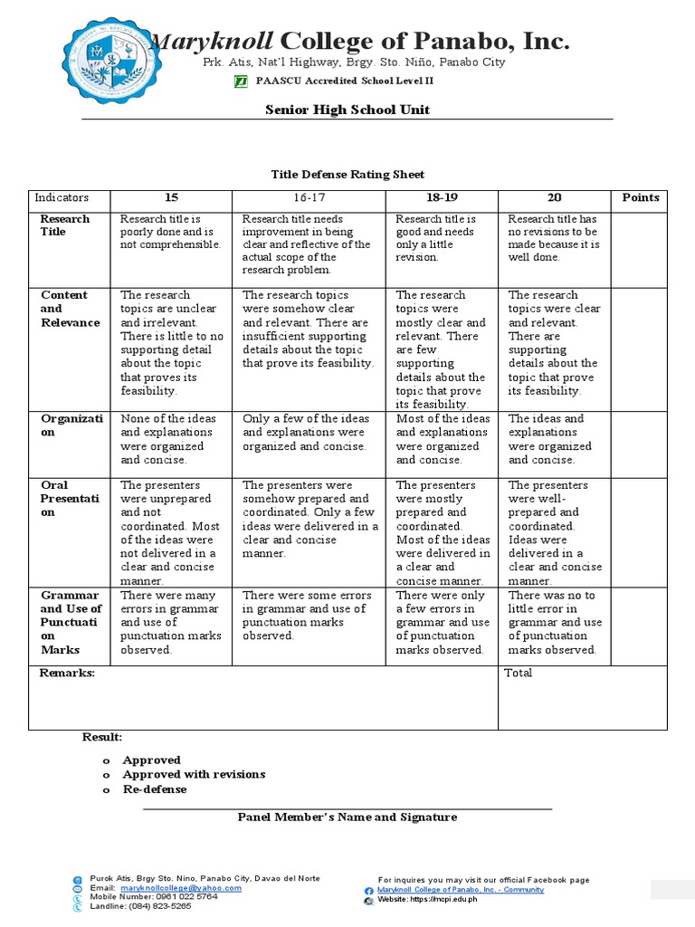 Title Defense Rating Sheet | PDF | Human Communication
