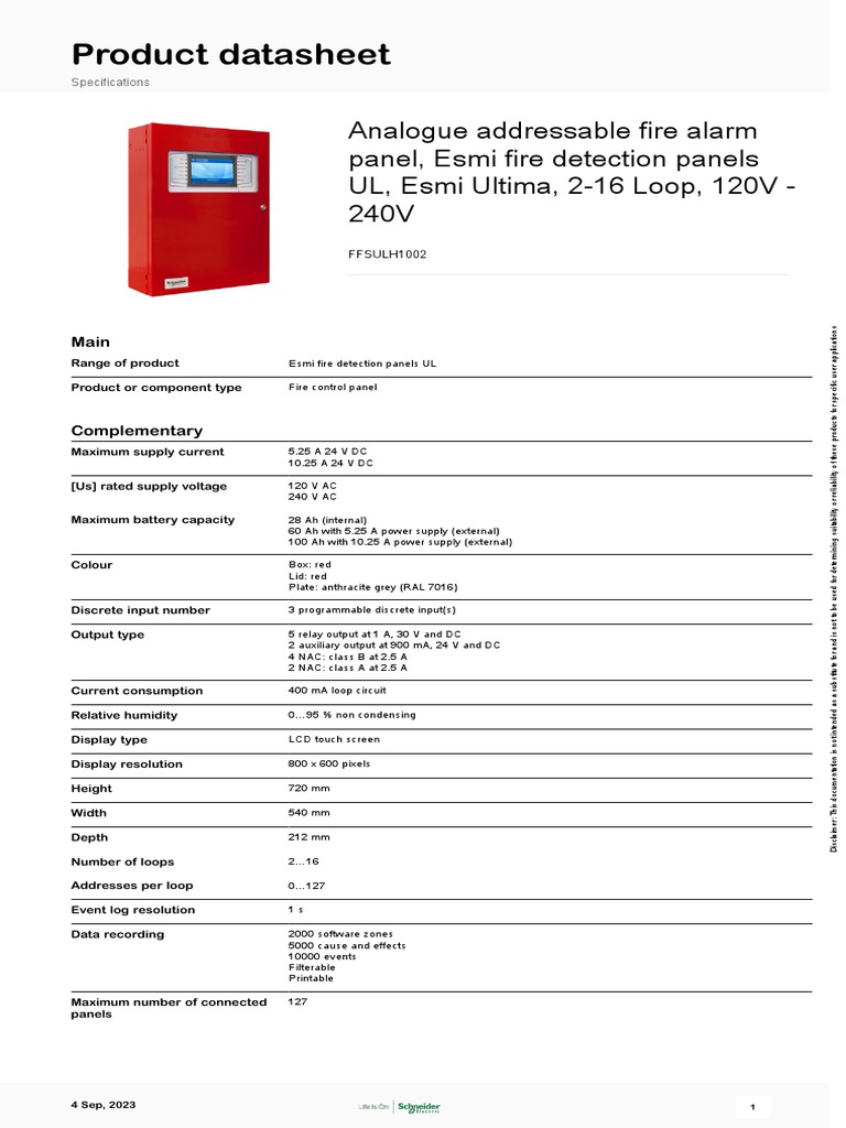 Esmi UL Fire Alarm Panel Datasheet | PDF