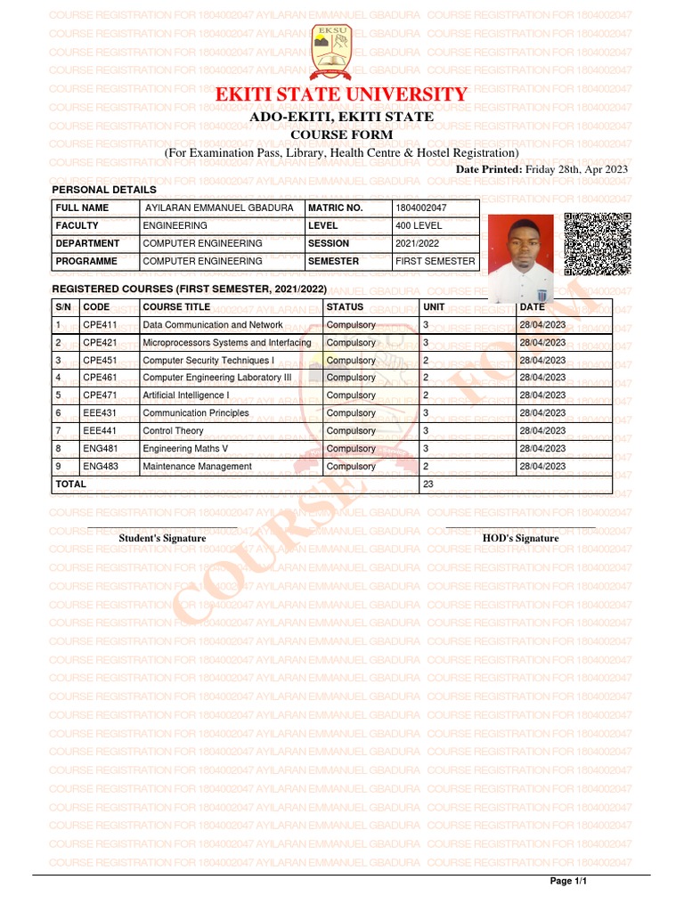 400L 1st Semester Course Form | PDF | Information Technology | Computer ... 400L 1st Semester Course Form | PDF | Information Technology | Computer ...