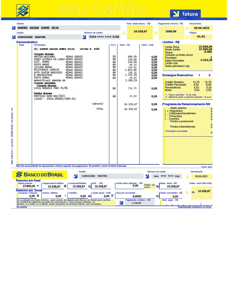 01-Sandro Aguiar Gomes Silva Cartão N. 5464 | PDF | Economias | Business