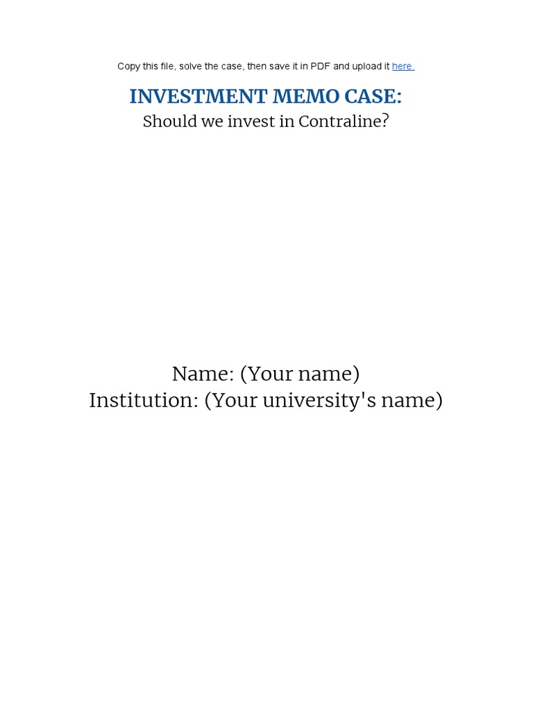 Internship - Investment Memo Case Template | PDF | Valuation (Finance ...