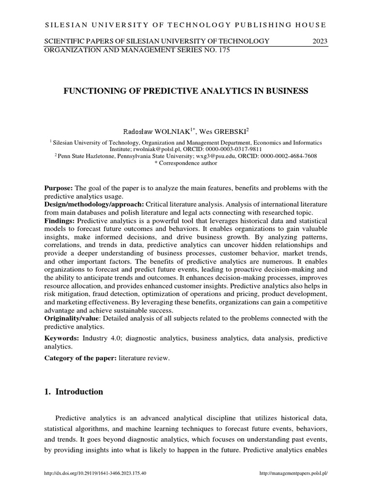 175 Wolniak, Grebski 1 | PDF | Analytics | Predictive Analytics