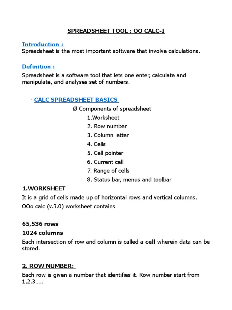 Spreadsheet Calc I | PDF | Spreadsheet | Worksheet
