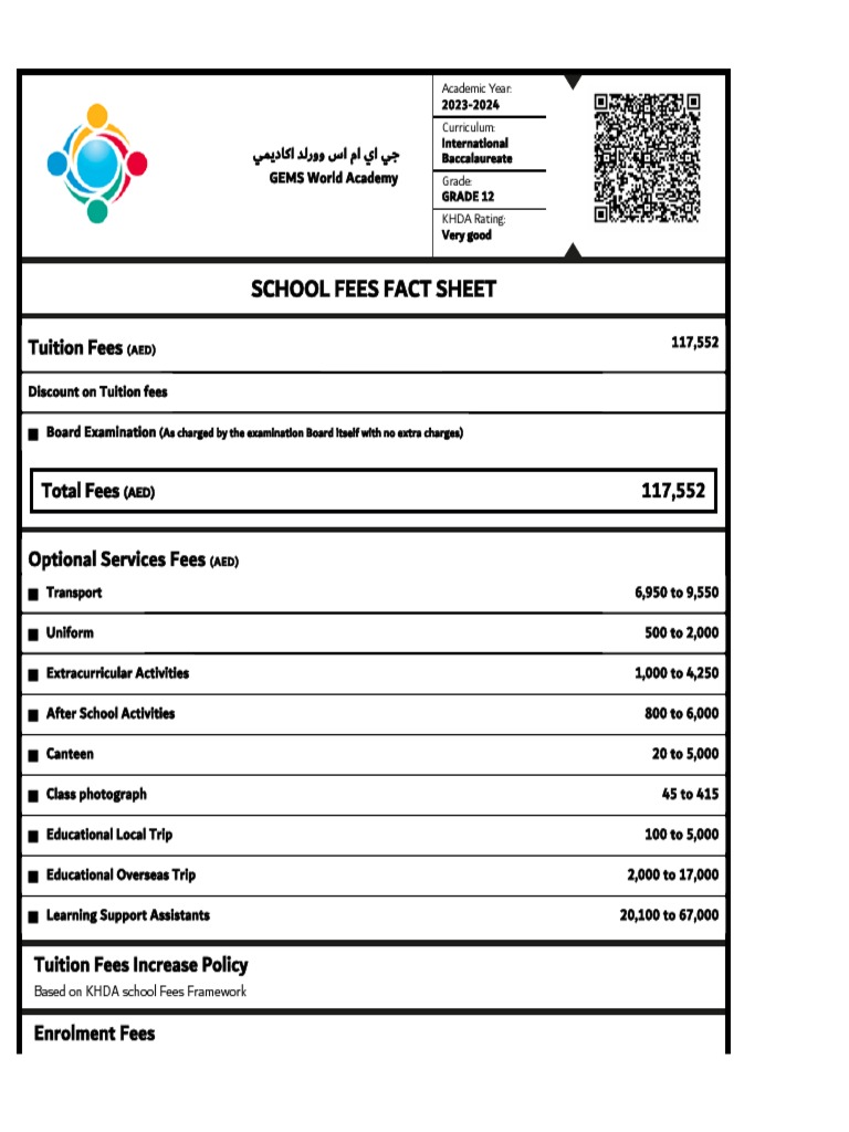Grade 12 KHDA Fee Fact 23-24 | PDF | Tuition Payments | Educational Stages