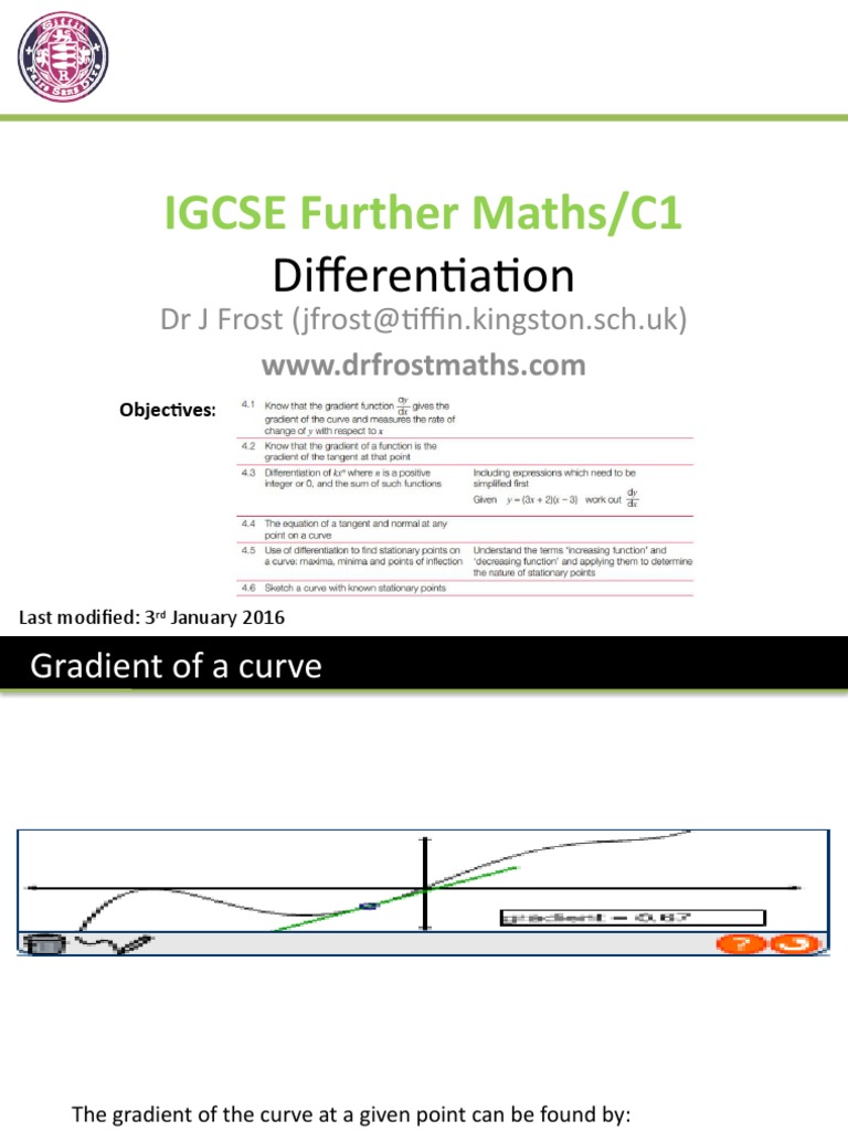 IGCSEFMC1 Differentiation | PDF | Tangent | Equations