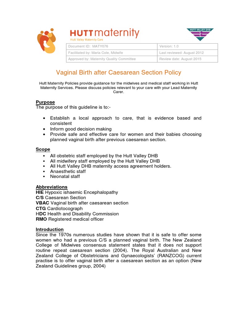 Vaginal Birth After Caesarean Section | PDF | Childbirth | Caesarean Section
