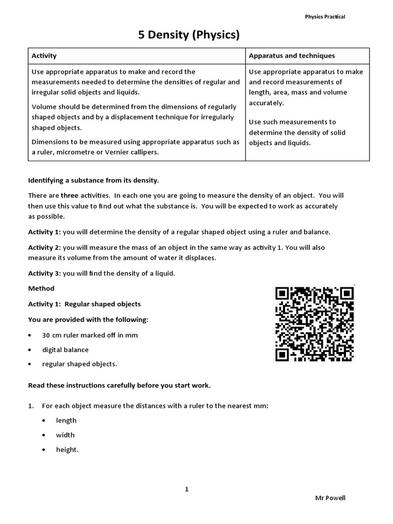 Density Practical Booklet Y11 | PDF | Density | Volume