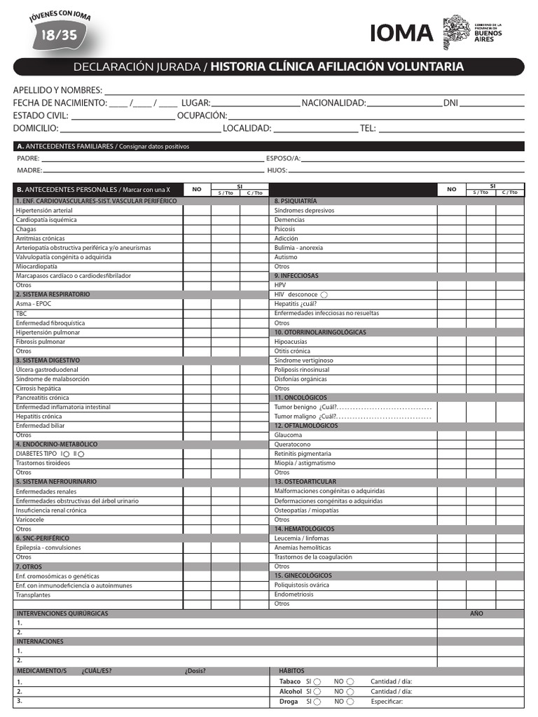 Declaracion Jurada Historia Clinica 1835 | PDF | Enfermedades y trastornos | Medicina CLINICA