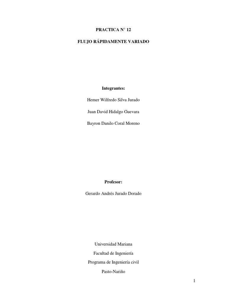 Practica N 12:flujo Rápidamente Variado | PDF | Canal | Cantidad