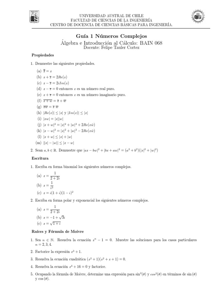 Guia 1 Numeros Complejos | PDF | Número complejo | Ecuaciones