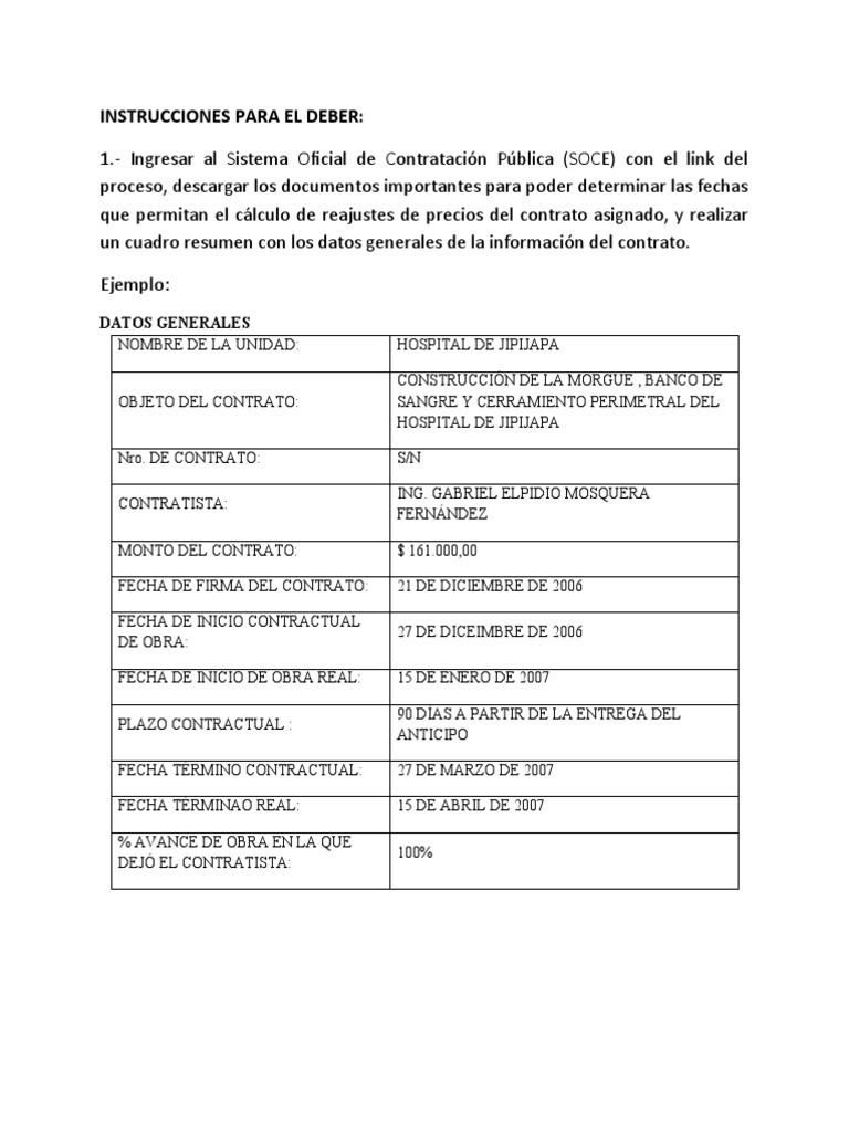 INSTRUCCIONES PARA EL DEBER | PDF