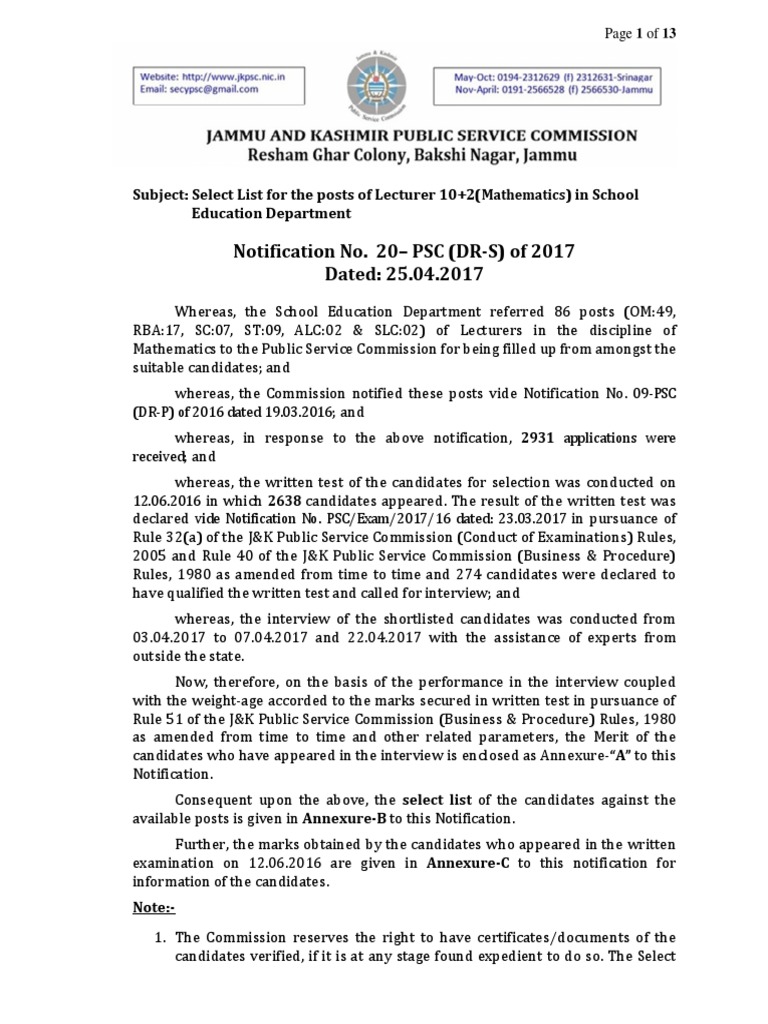 JKPSC 10+2 Selection - Maths 2016 | PDF JKPSC 10+2 Selection - Maths 2016 | PDF