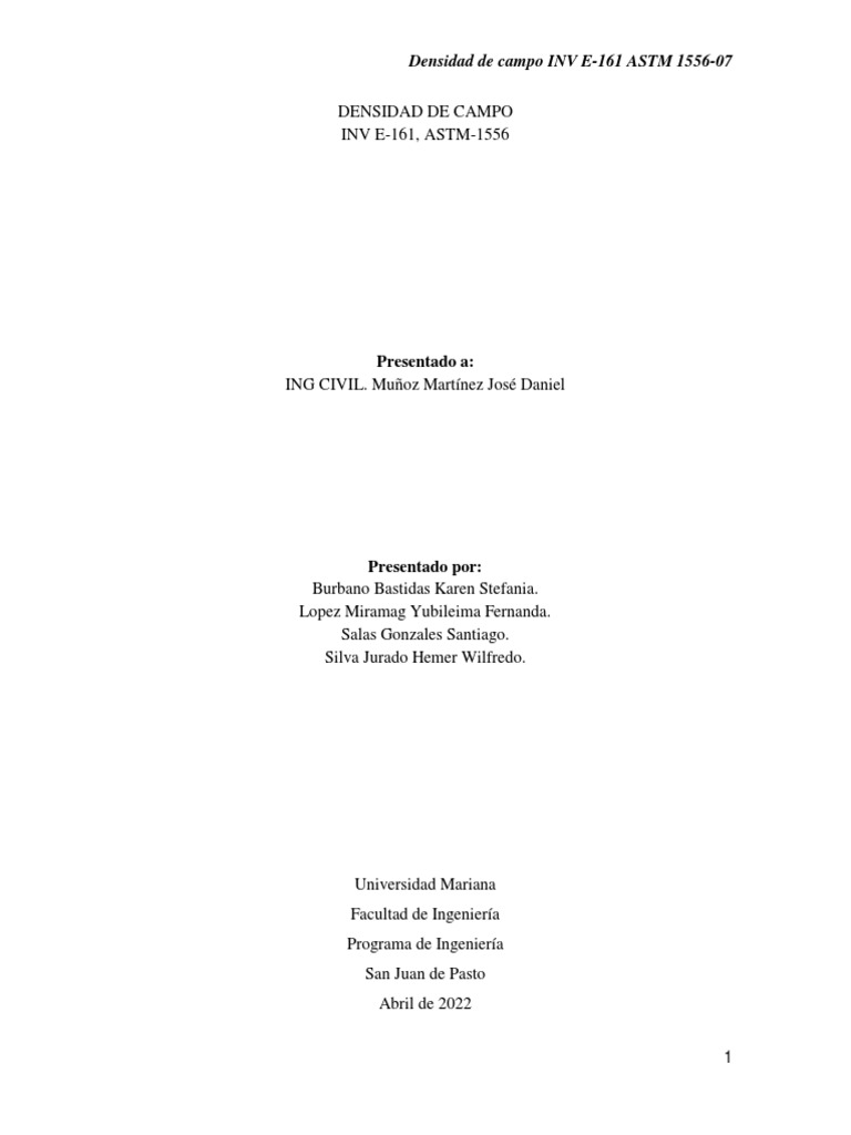 Densidad de Campo Inv E-161-1 | PDF | Densidad | Hormigón