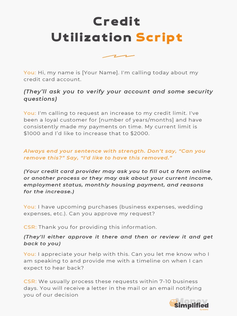 Handout - Credit Utilization Script | PDF | Finance & Money Management