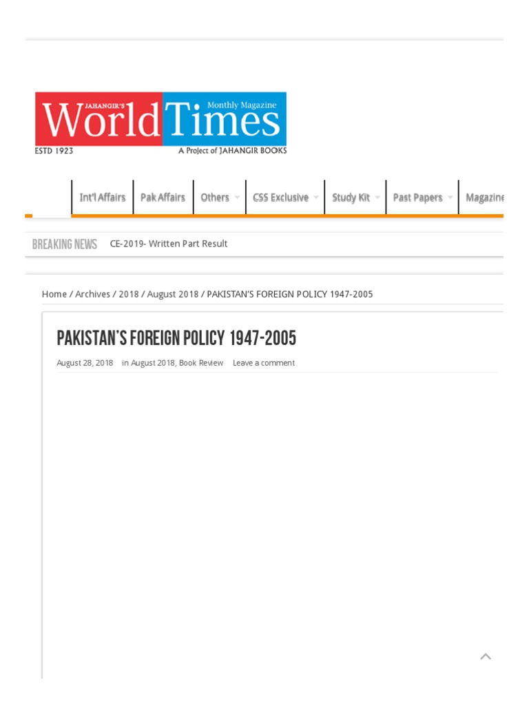 PAKISTAN'S FOREIGN POLICY 1947-2005 - Jahangir's World Times | PDF ...