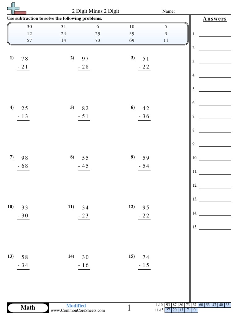 2 Digit Minus 2 Digit (Modified) | PDF | Mathematics | Arithmetic