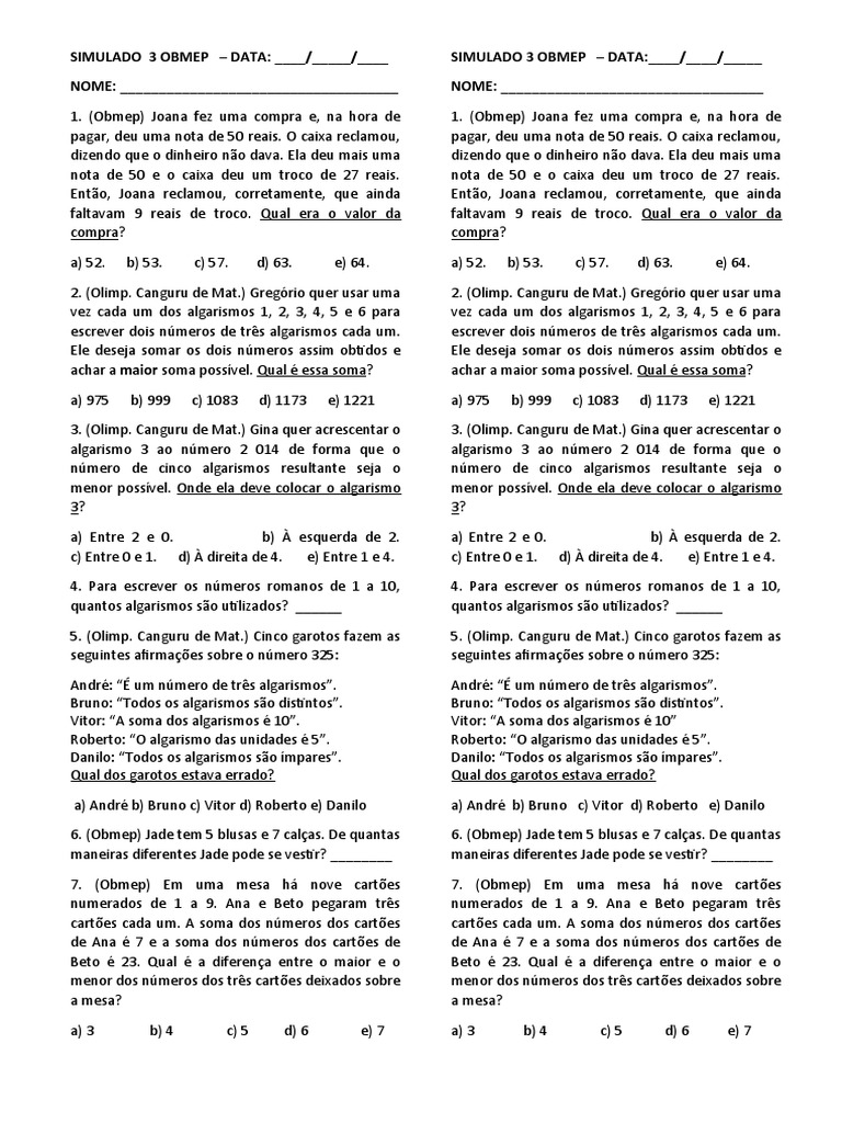 Simulado 3 Obmep | PDF