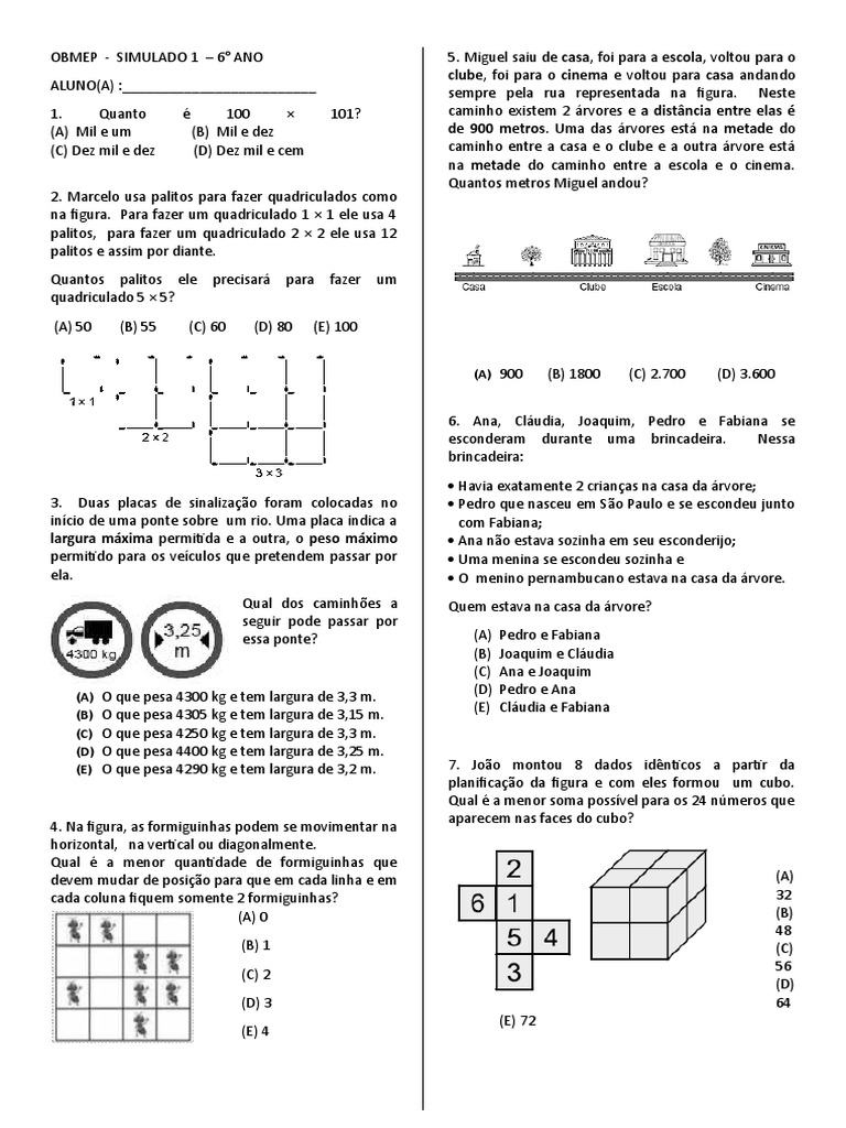 Simulado 1 e 2 OBMEP 2022 3 2019 | PDF