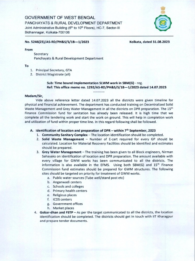 Time Bound Implementation SLWM WORK in SBM (G) - 0001 | PDF