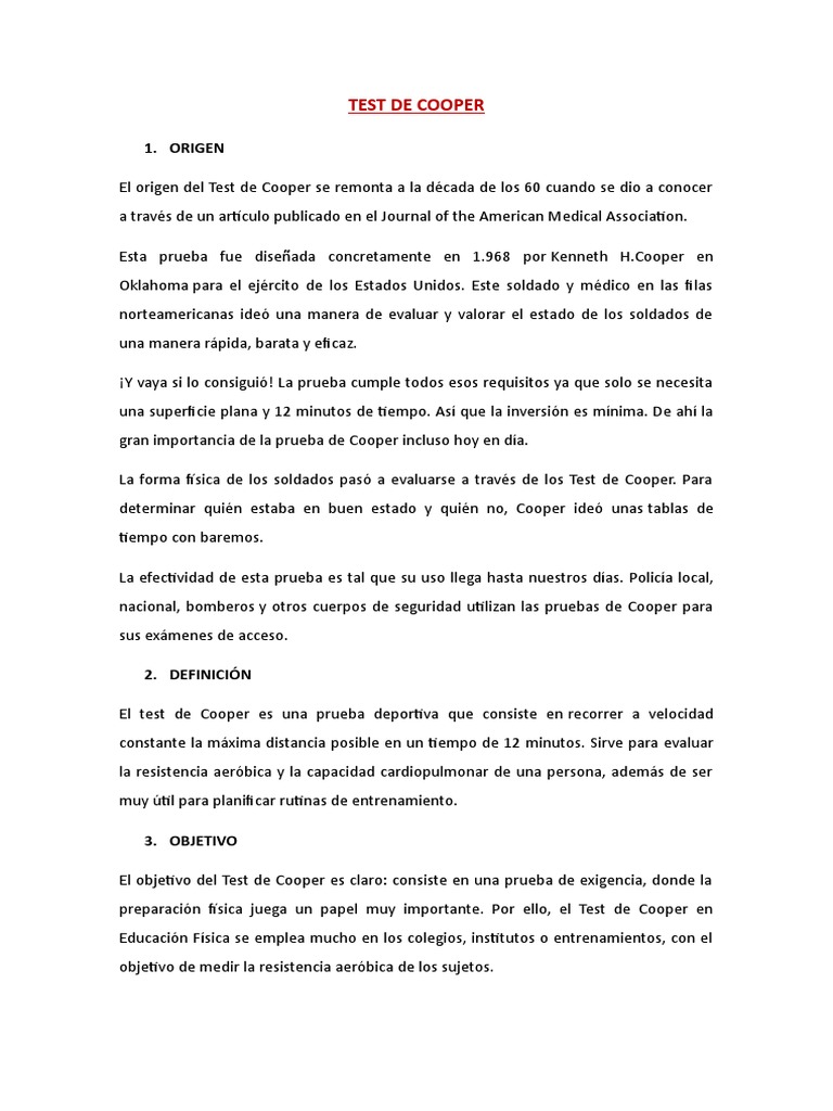 Test de Cooper: Origen y Aplicaciones | PDF