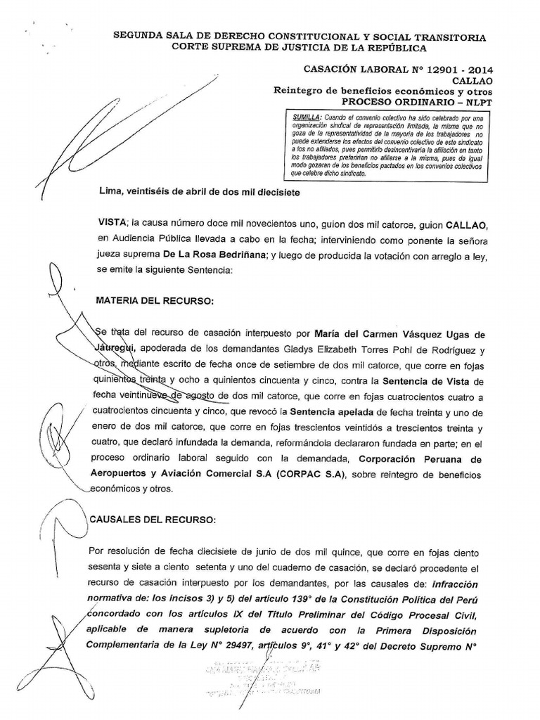 Casacion Laboral 12901 2014 Lima | PDF | Sindicato | Ley procesal Casacion Laboral 12901 2014 Lima | PDF | Sindicato | Ley procesal