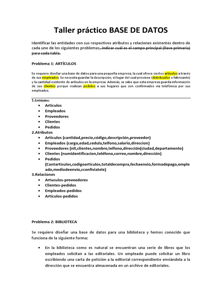 Taller Practico Base de Datos | PDF | Bases de datos | Gestión de datos