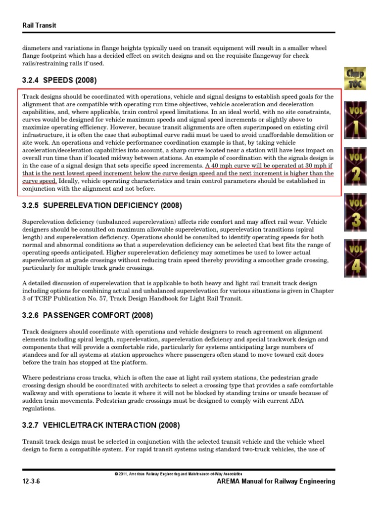 Attachment A Speed AREMA MRE 2011 Volume 3 Chapter 13 - 3.2.4 SPEEDS (2008) | PDF | Rail ...