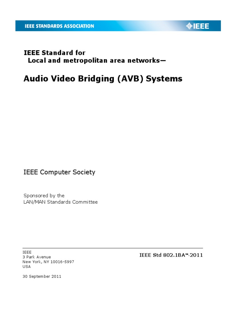 802.1BA-2011 - IEEE STD For LAN&MANs - Audio Video Bridging (AVB) Systems | PDF | Computer ...