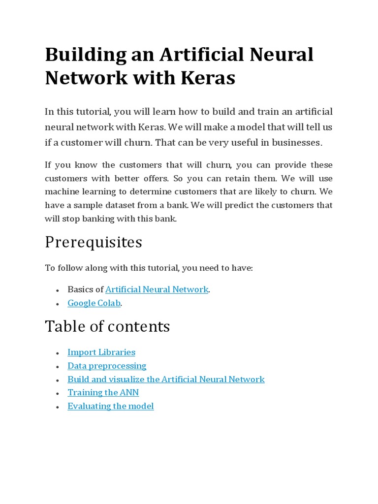 Building An Artificial Neural Network With Keras | PDF | Systems Science | Cognition