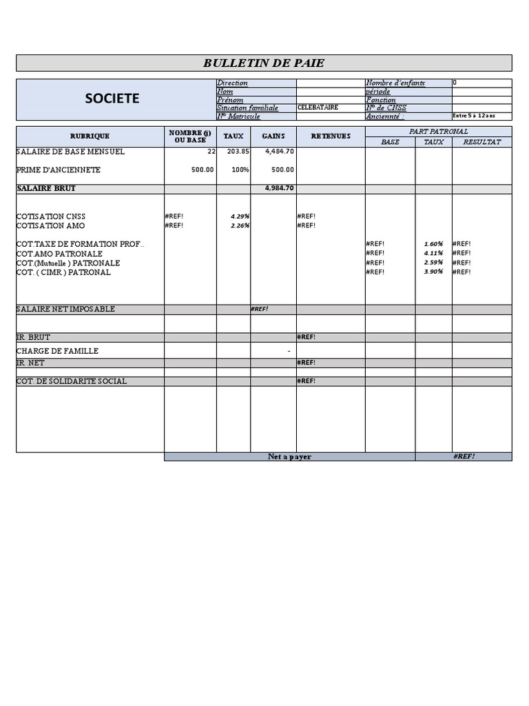Modèle de Bulletin de Paie Marocain | PDF | Salaires | Bulletin de ...