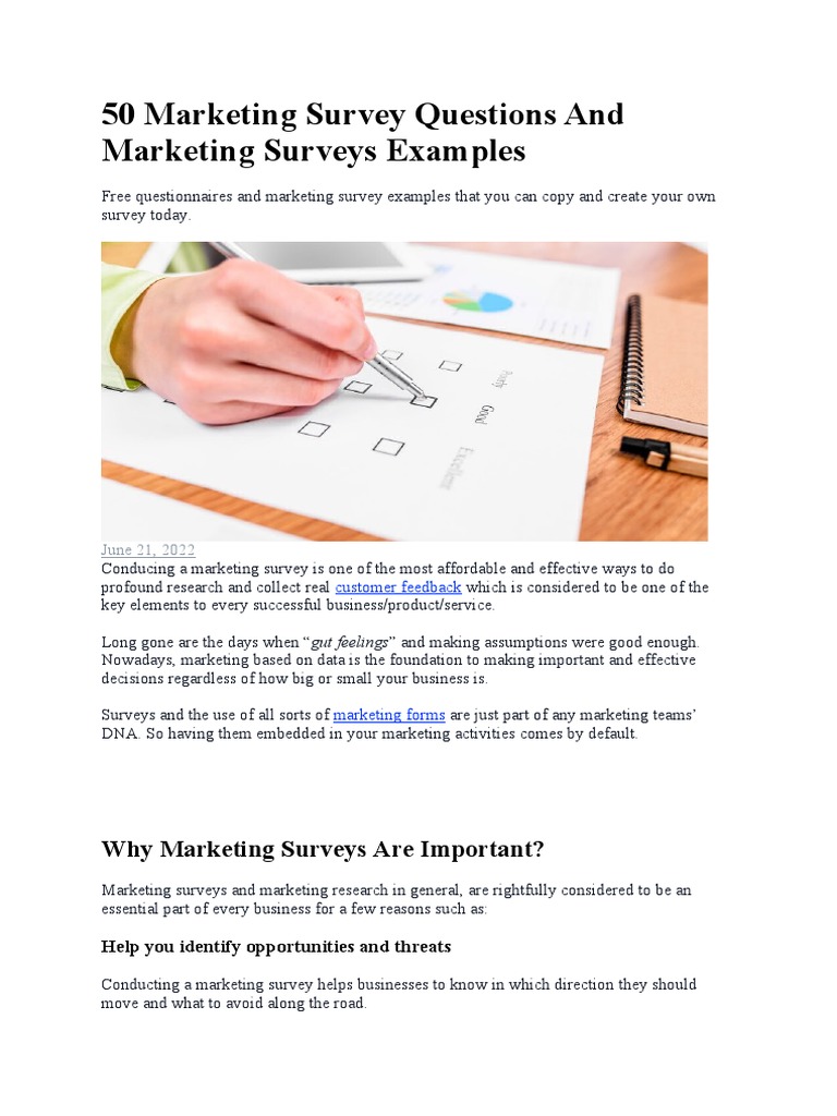 50 Marketing Survey Questions and Marketing Surveys Examples | PDF ...