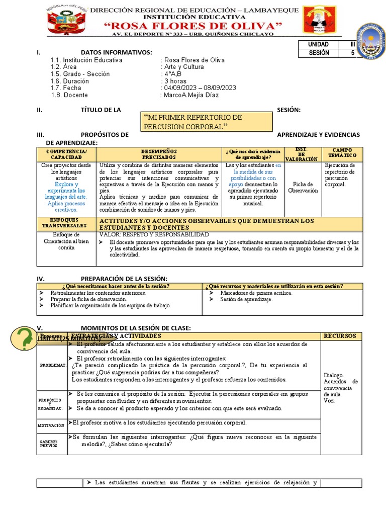 Sesión de Aprendizaje N°05 | PDF | Aprendizaje | Maestros