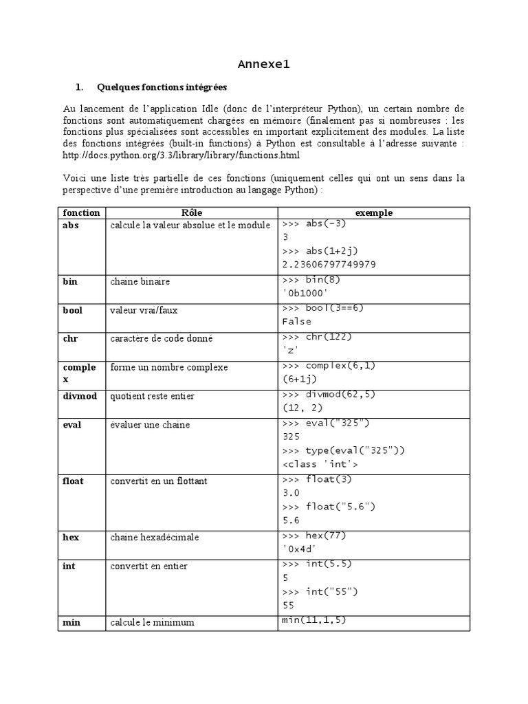 Annexe 1 | PDF | Python (Langage de programmation) | Mathématiques