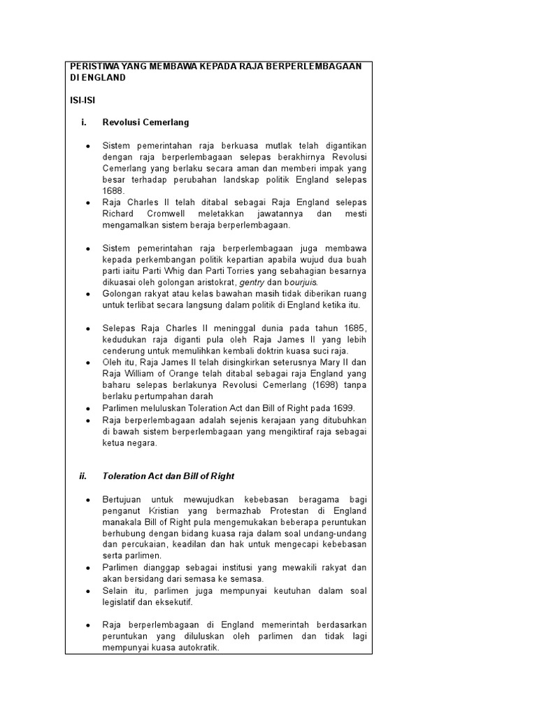 Peristiwa Yang Membawa Kepada Raja Berperlembagaan Di England | PDF