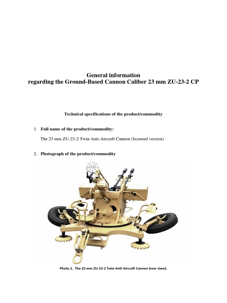 ZU-23-2 23mm Anti-Aircraft Cannon Specs | PDF | Anti Aircraft Warfare ...