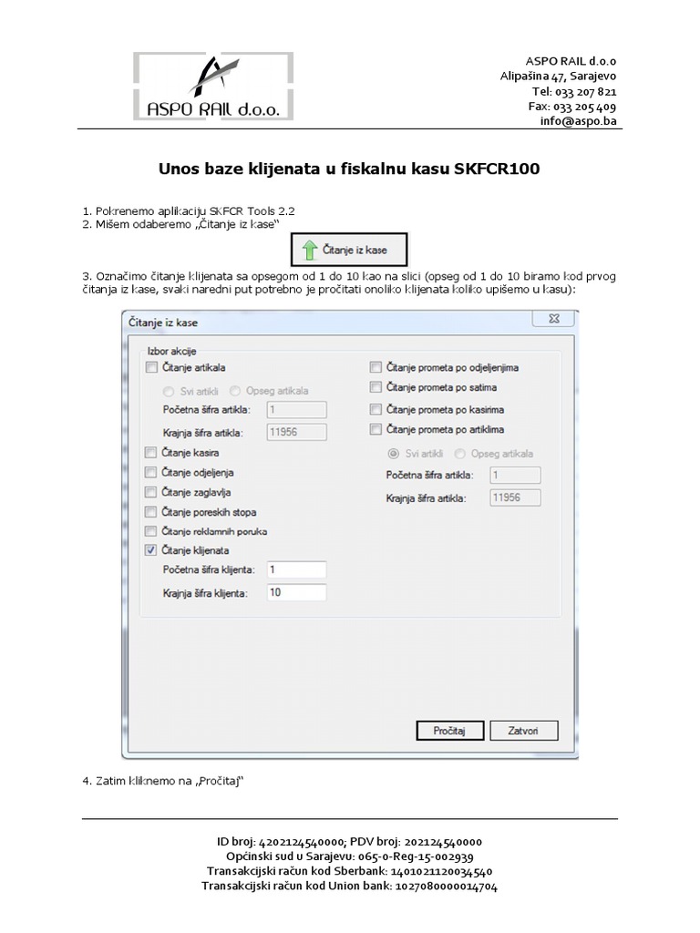 Uputstvo SK FCR 100 Unos Baze Klijenata | PDF