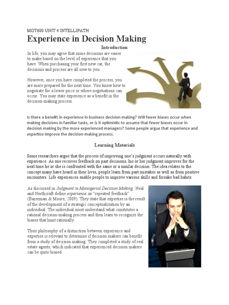 Experience vs. Expertise in Decision Making | PDF | Decision Making | Statistical Inference