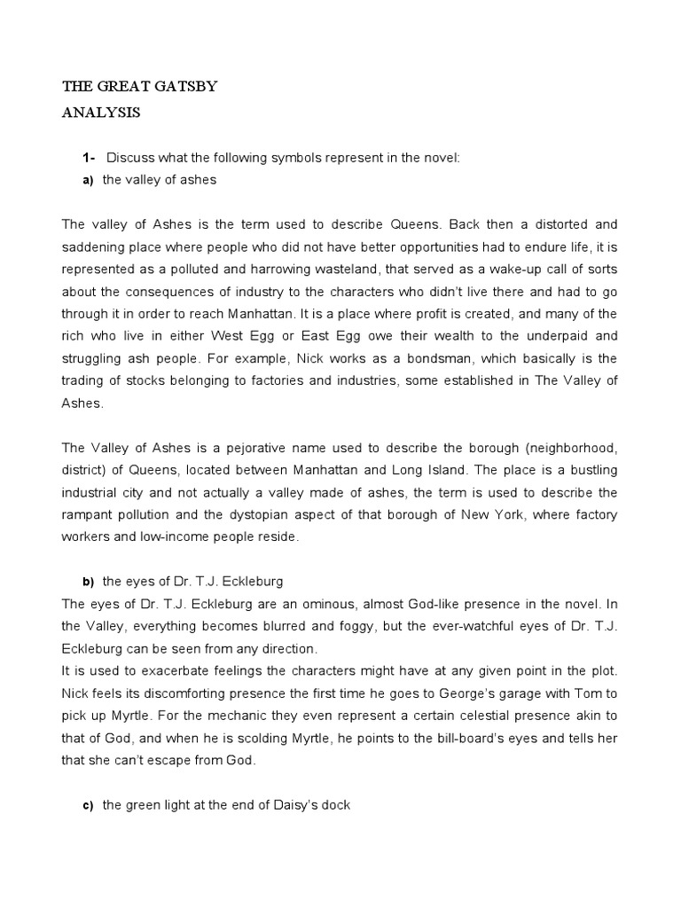 THE GREAT GATSBY - Analysis | PDF THE GREAT GATSBY - Analysis | PDF