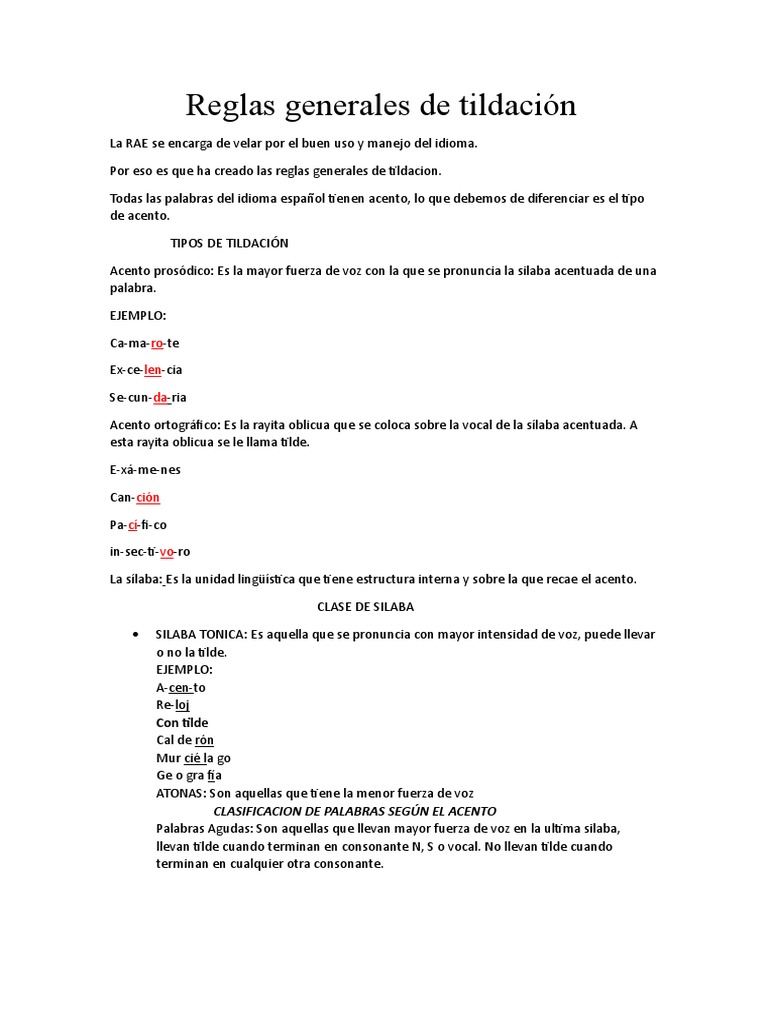 Reglas Generales de Tildación | PDF