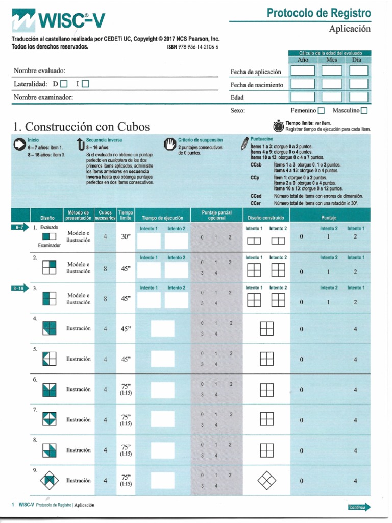 Protocolo de Respuestas Wisc | PDF